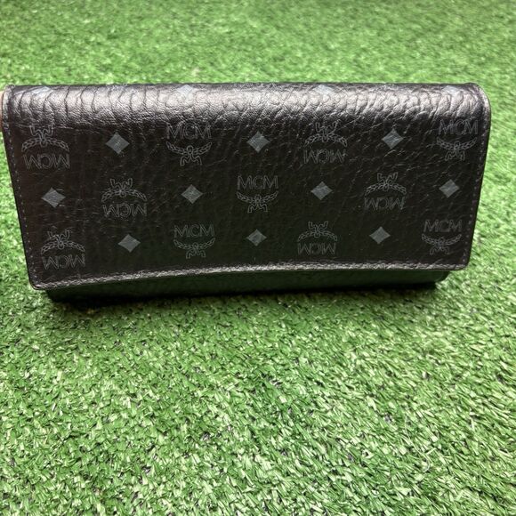 MCM | Bags | Mcm Color Visetos Large Trifold Wallet Black Blue Interior ...